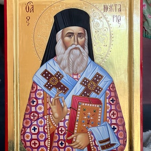 Saint Nektarios Hand Painted Byzantine Icon With Polished Gold 24karats ...