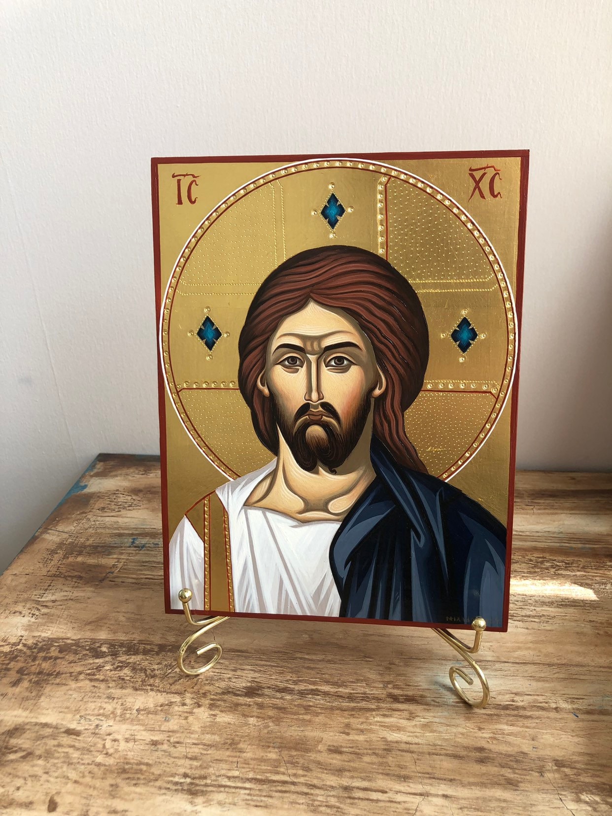 Hand Painted Byzantine Icon of Jesus Christ 23k Gold Leaf - Etsy