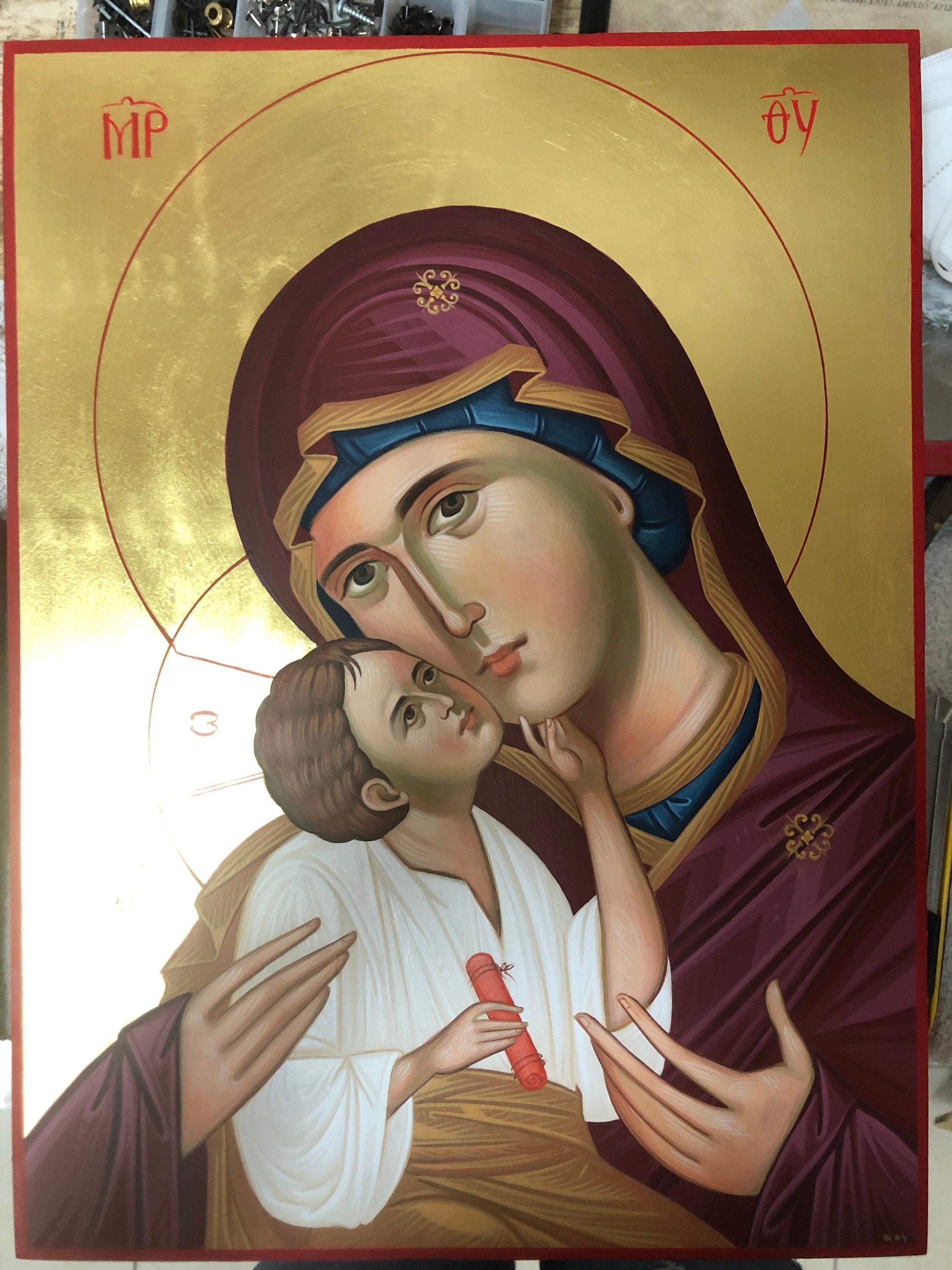 Handgemalte byzantinische Ikone der Jungfrau Maria - Etsy.de