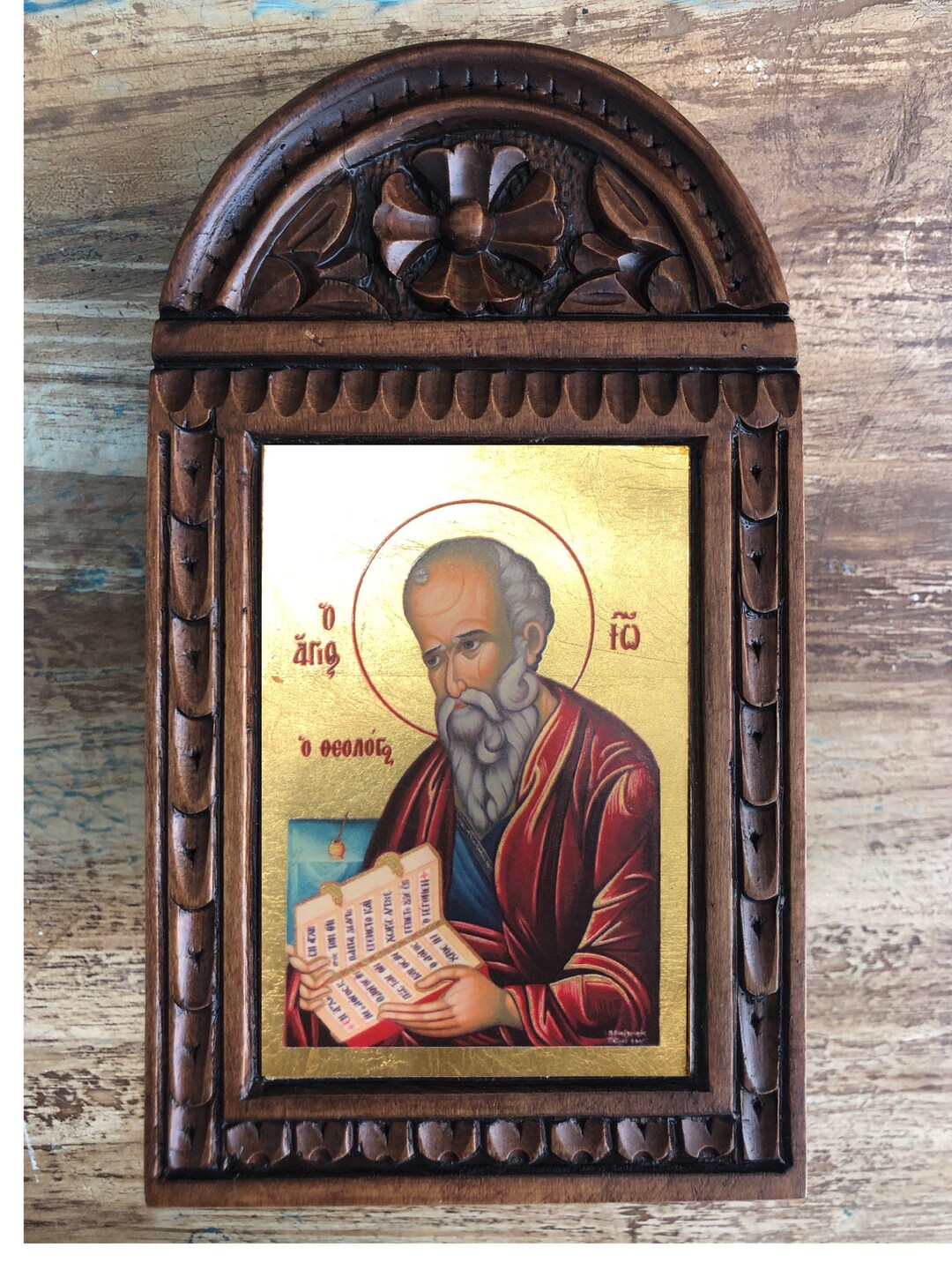 Handmade Byzantine Icon of " Saint Ioannis the Theologian" on Curved ...