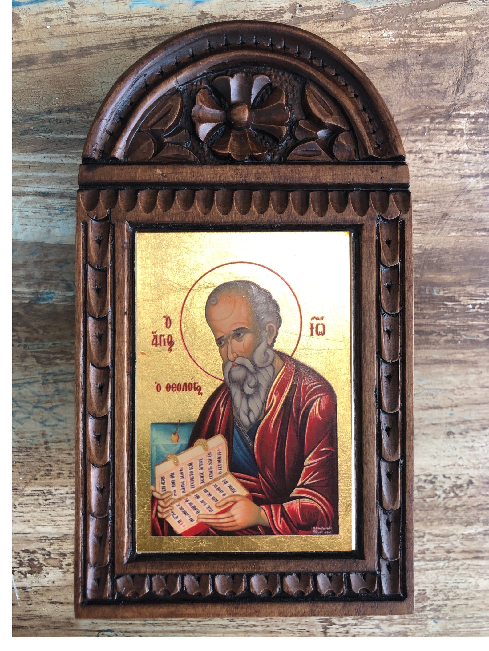 Handmade Byzantine Icon of " Saint Ioannis the Theologian" on Curved ...