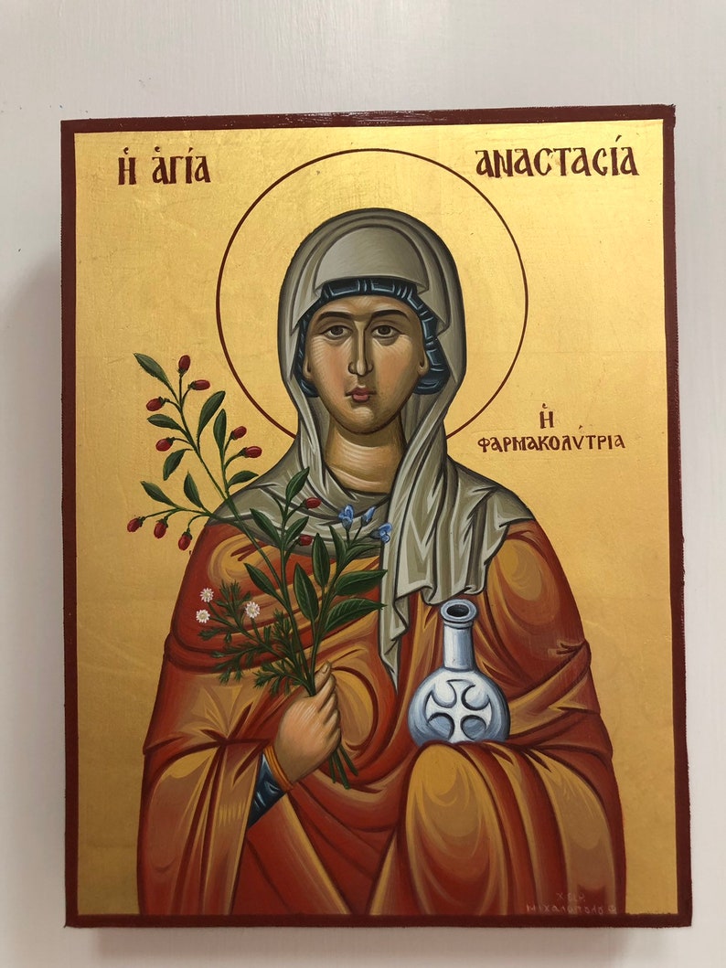 Handmade Byzantine Icon Saint Anastasia on Wood With Gold Leaf - Etsy