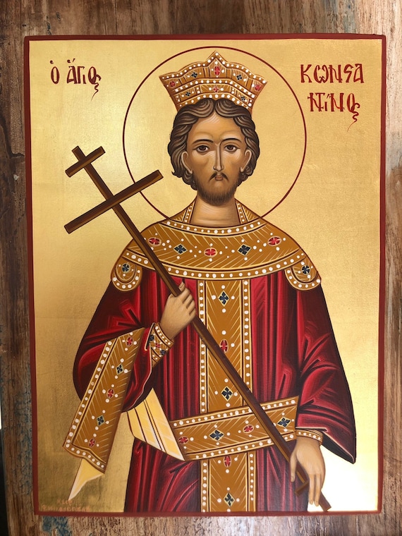 Handmade Byzantine Icon Saint Constantine on Wood With Gold | Etsy