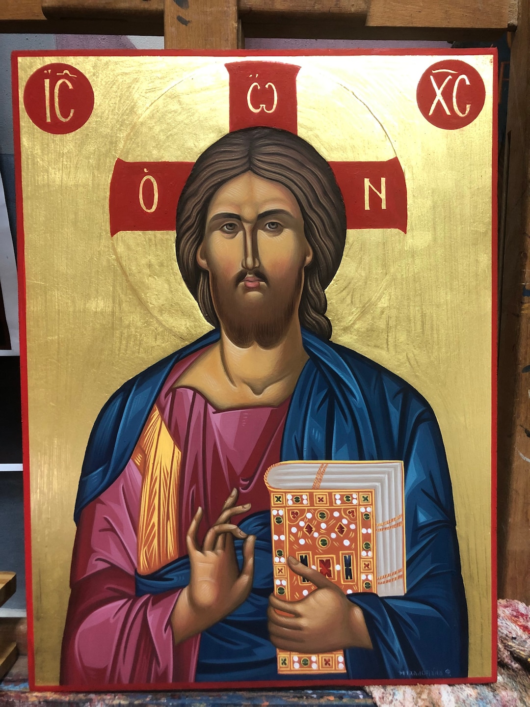 Hand Painted Byzantine Icon of Jesus Christ 23k Gold Leaf - Etsy