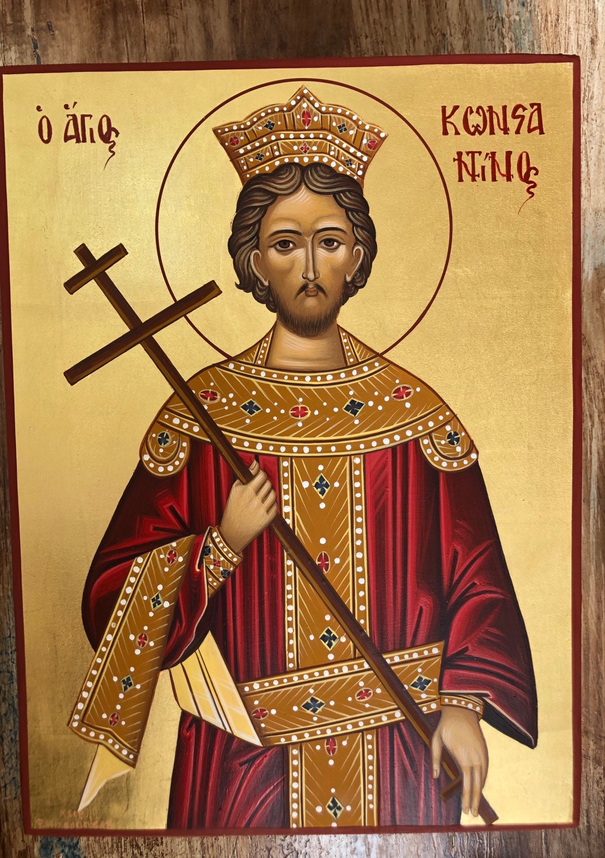 Handmade Byzantine Icon Saint Constantine on Wood With Gold | Etsy