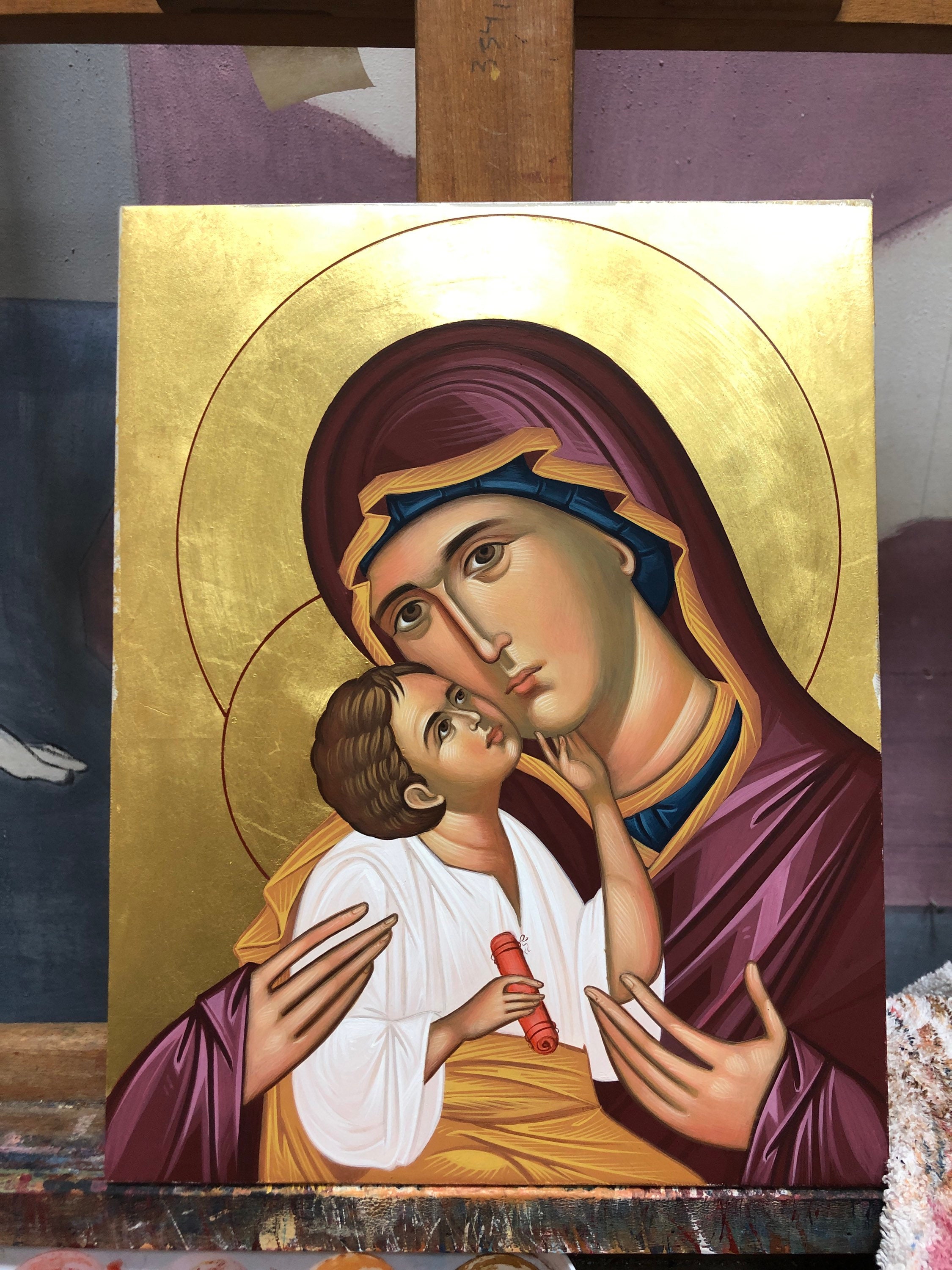 Handgemalte byzantinische Ikone der Jungfrau Maria - Etsy.de