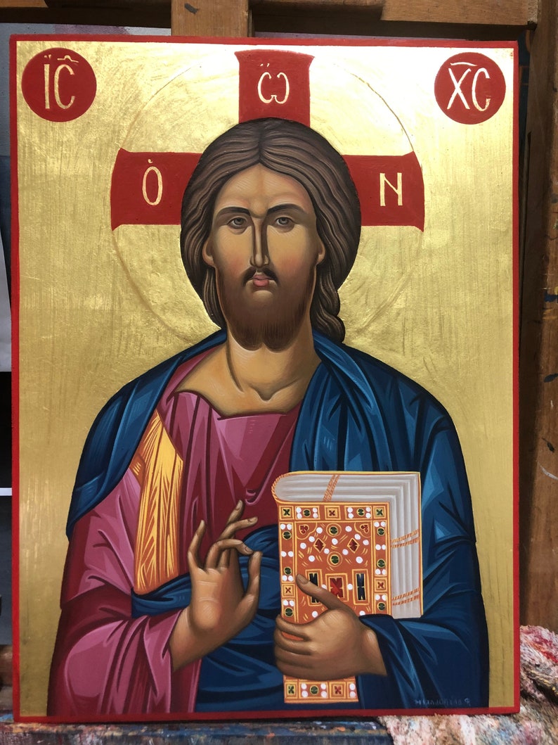 Handgemalte byzantinische Ikone Jesu Christi 23k Blattgold - Etsy.de