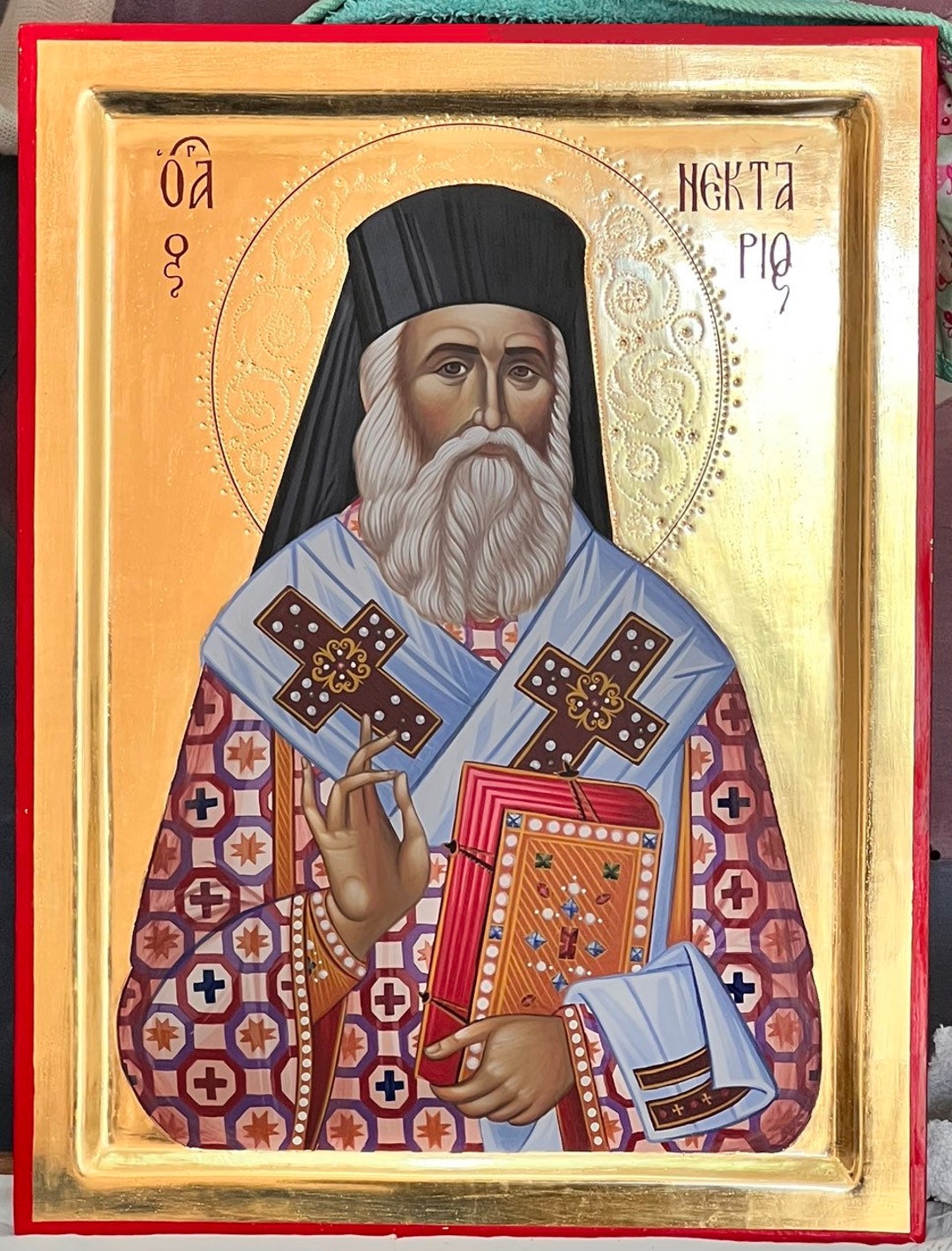 Saint Nektarios Hand Painted Byzantine Icon With Polished Gold 24karats ...