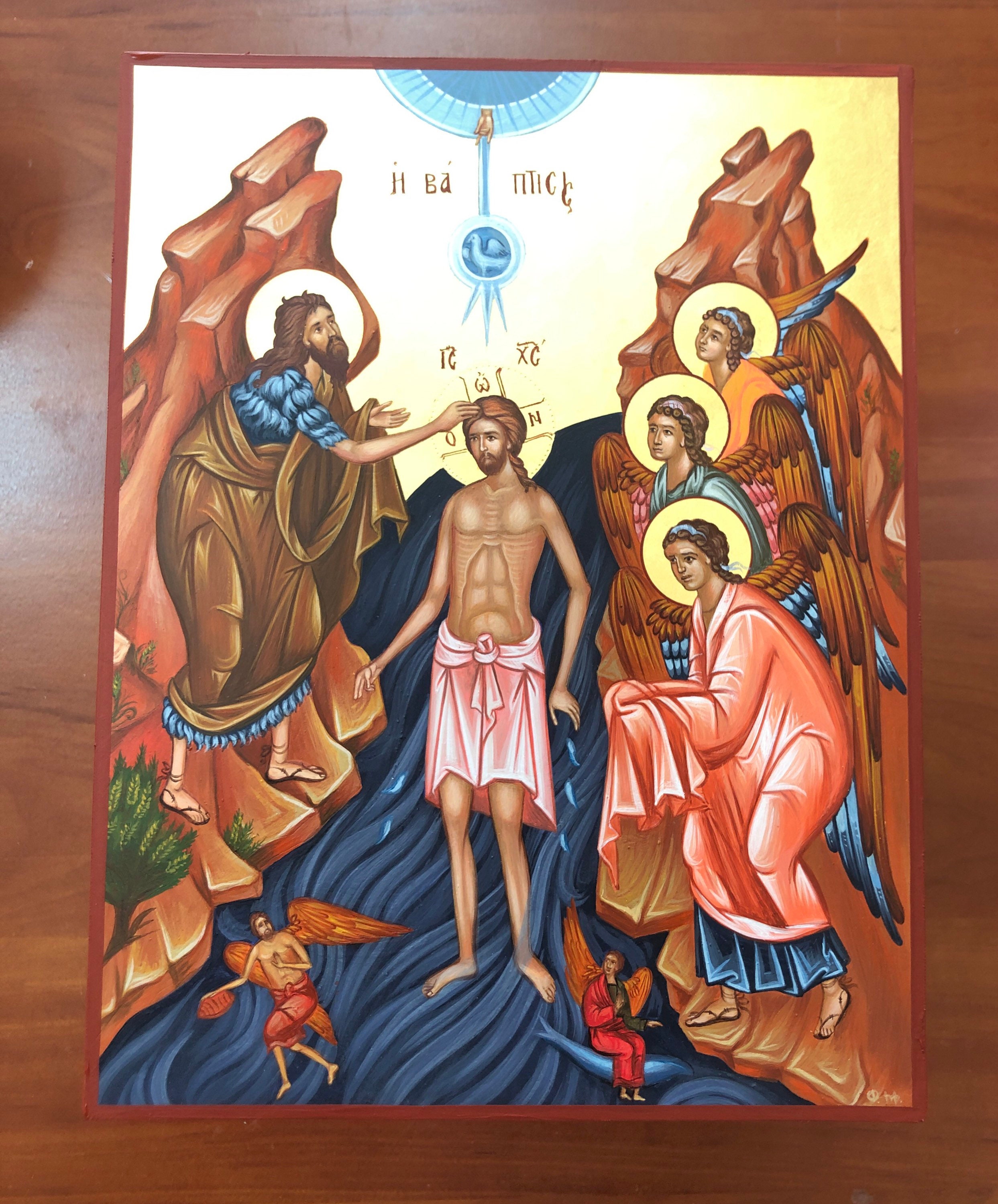 Theophany-The Baptism of Jesus hand painted Byzantine icon | Etsy