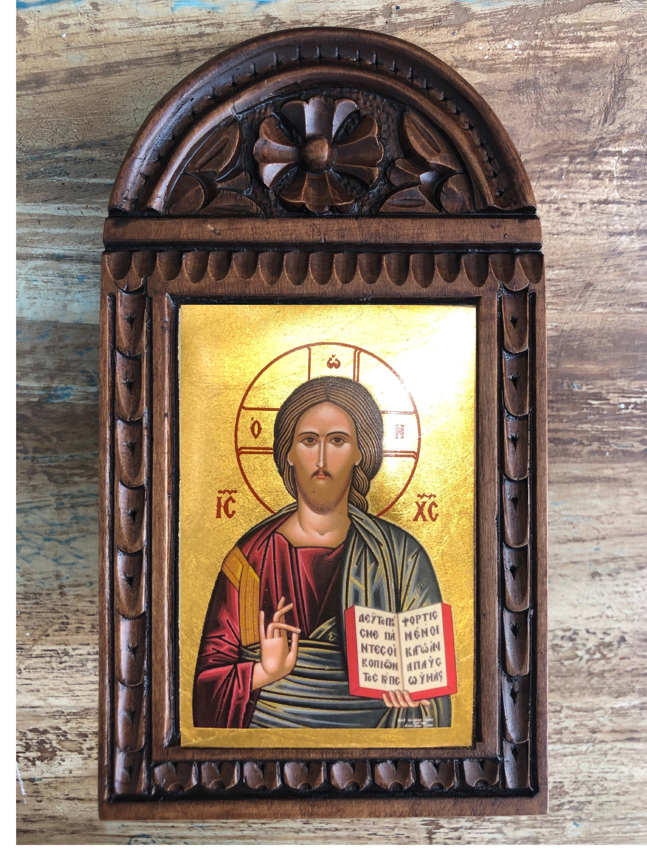 Handmade Byzantine Icon of " Jesus Christ the Pantokrator " on Curved ...