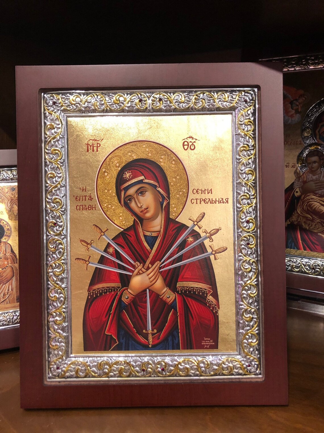 Virgin Mary of Sorrows Seven Swords Handmade Byzantine Icon | Etsy