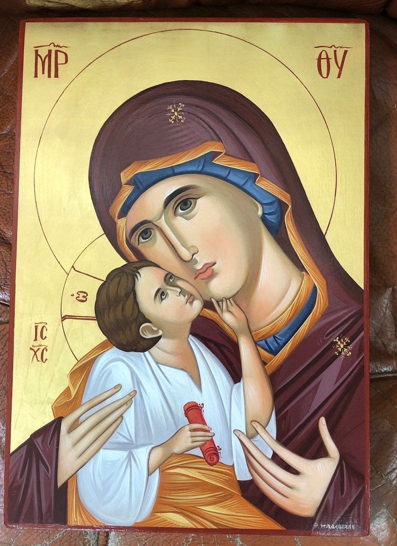 Virgin Mary and Child-hand PAINTED Byzantine Icon - Etsy