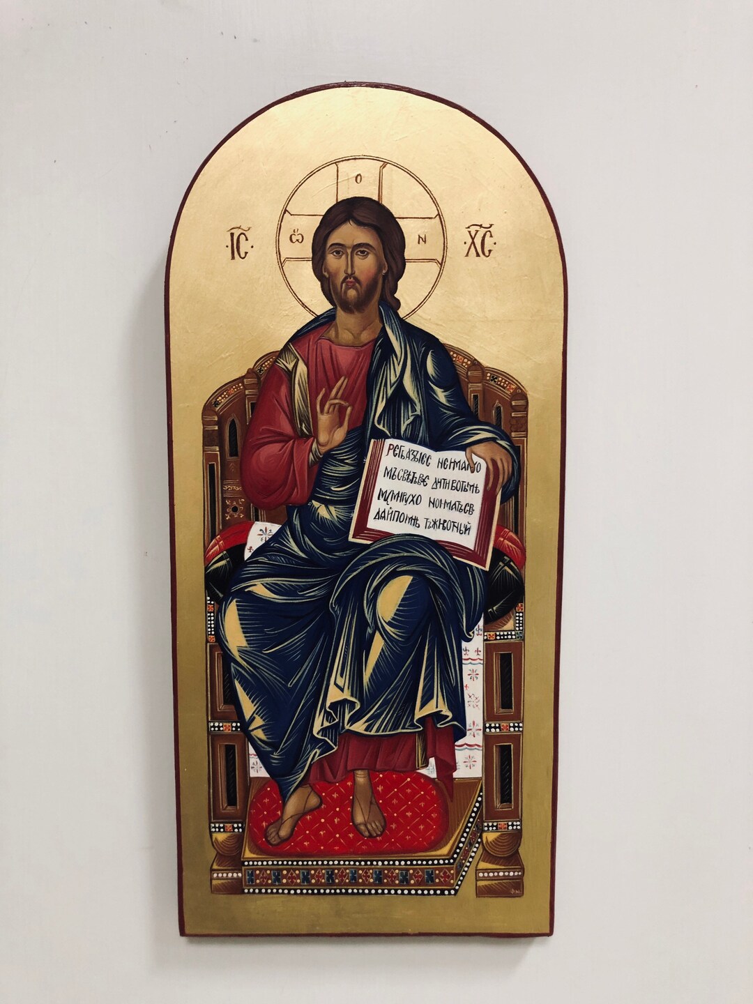 Hand Painted Byzantine Icon of Jesus Christ the Enthroned- Polished ...