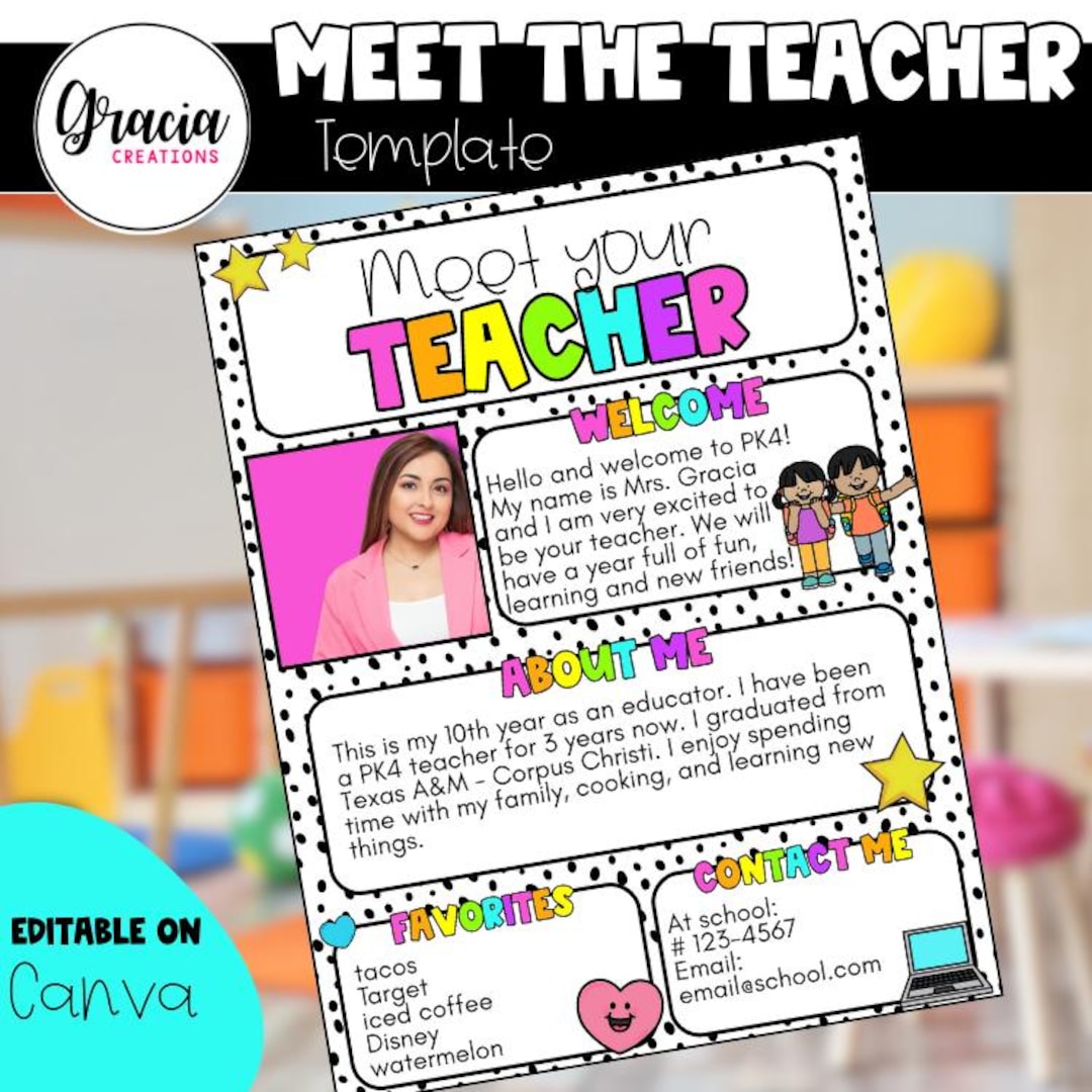 Meet the Teacher - Bright Colors - Canva Template - Etsy