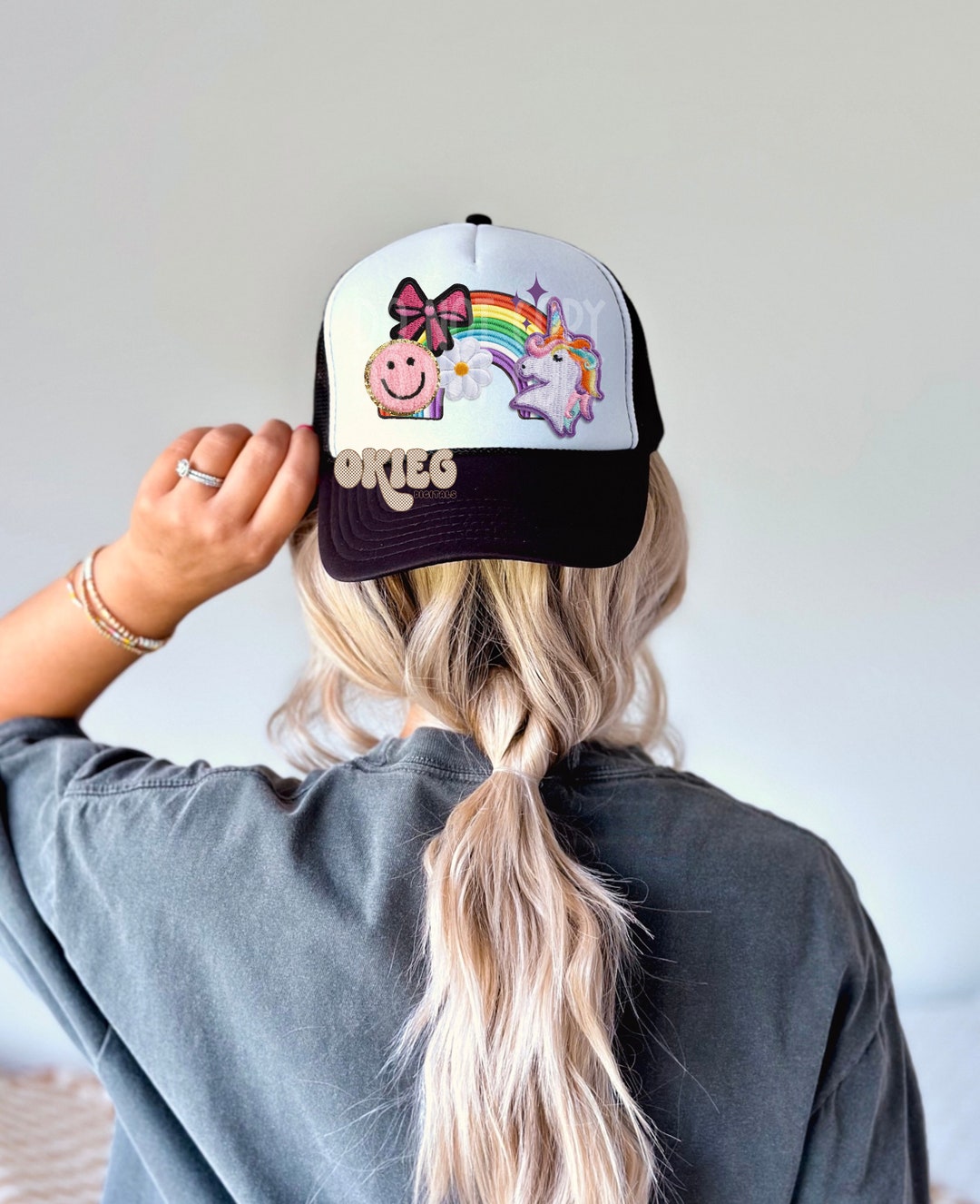 Girly Faux Hat Patches - Faux Trucker Hat PNG - Faux Embroidery - Faux ...