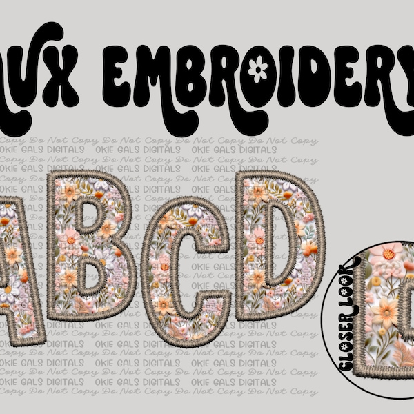 Floral Faux Embroidery Alphabet - Etsy
