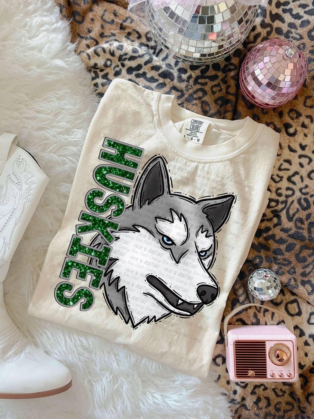 Huskies Faux Embroidery Mascot PNG, Grey/green Letters, Team Colors ...