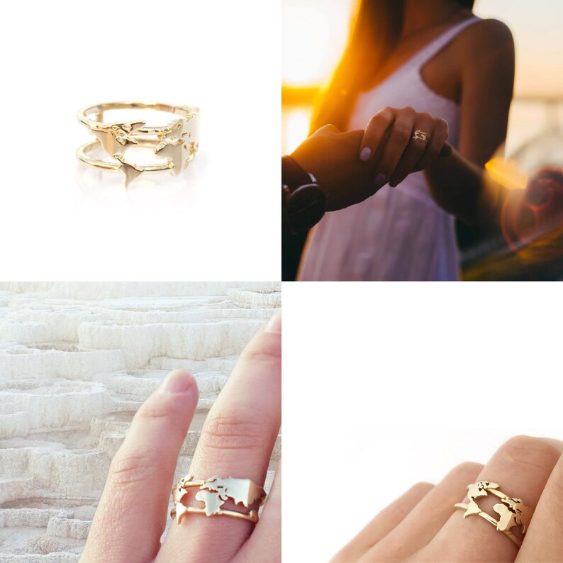 Engagement World Map Ring | Made in New York | Solid 14k Gold - Etsy