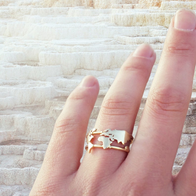 World Map Ring Travel Jewelry | Etsy