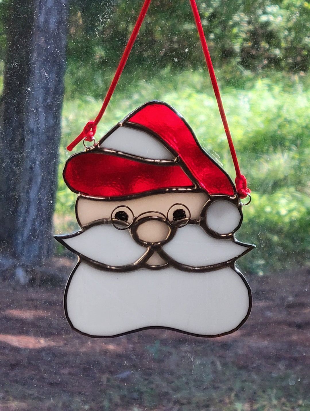 Beautifully Crafted Stained Glass Santa Head Ornament - A Festive Touch ...