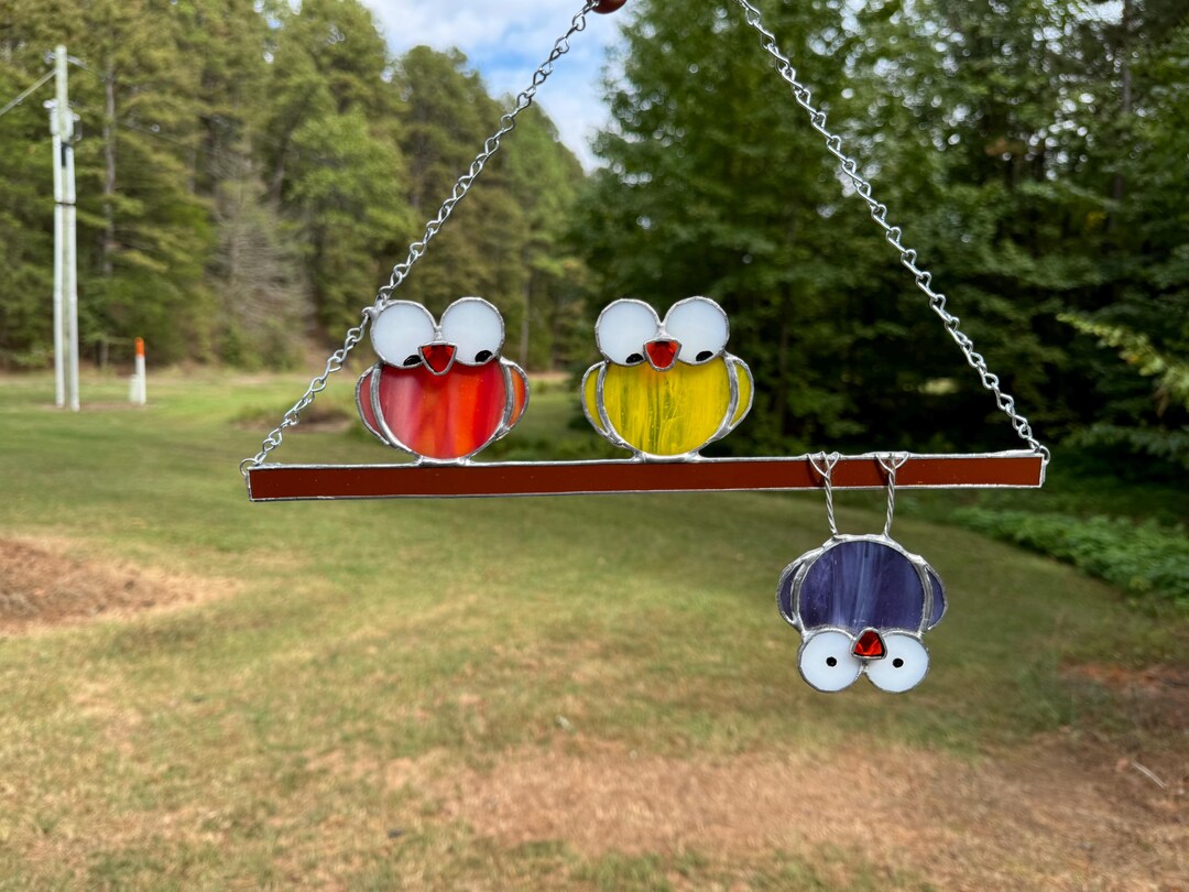 Stained Glass Silly Bird Trio Whimsical Sun-catcher Perfect for Bird ...