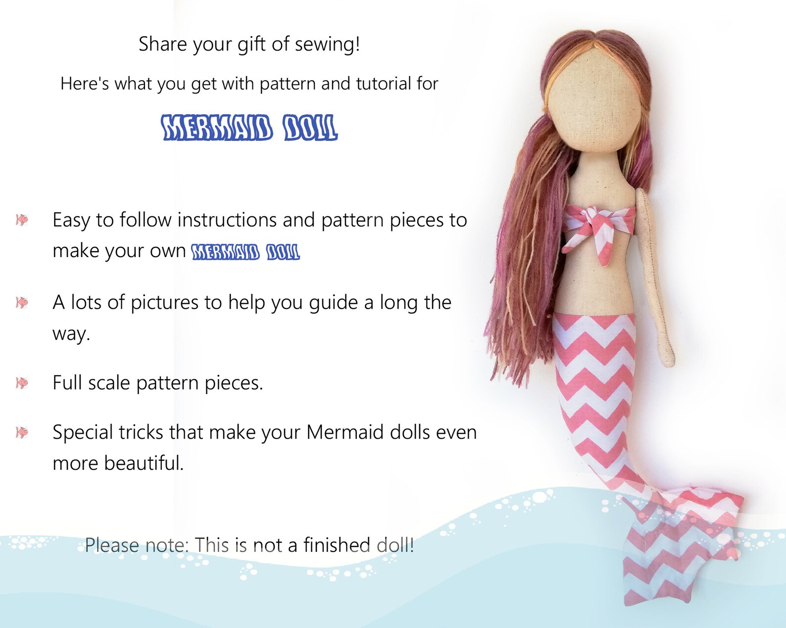 PDF Sewing Tutorial for Mermaid Doll Pattern Soft Doll | Etsy