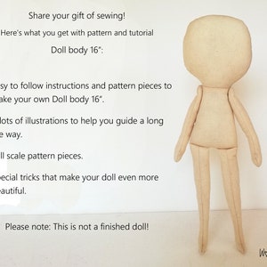 PDF, Cloth Doll Pattern 16", Rag Doll Pattern and Sewing Tutorial, Doll ...