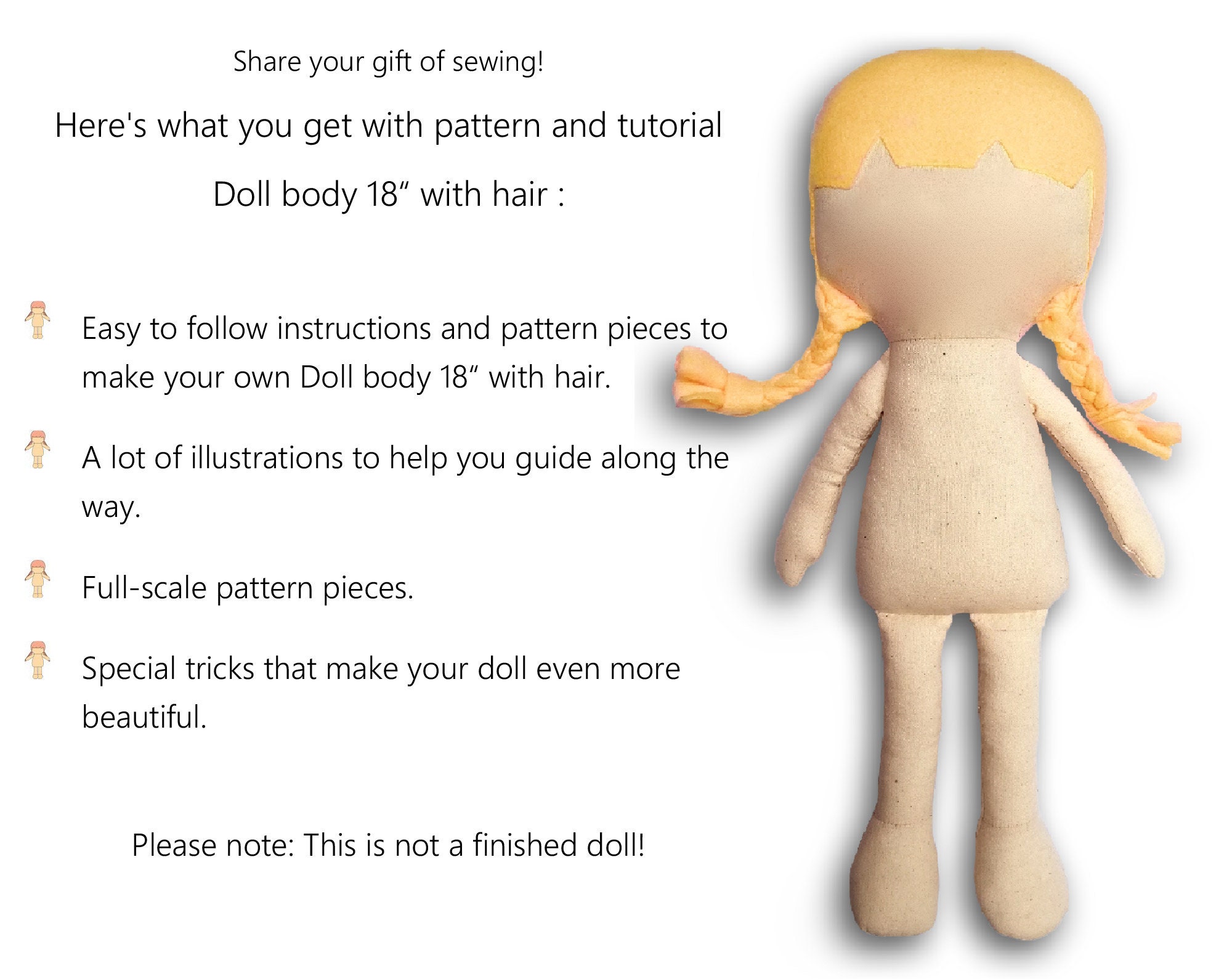 PDF Rag Doll Pattern 18 PDF Sewing Tutorial for Blank Body - Etsy