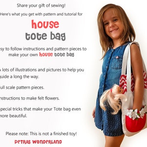 Easy Sewing PDF Pattern and Tutorial - House Tote Bag, Girl Purse ...