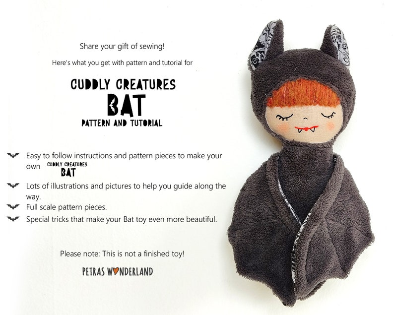 Bat Stuffed Animal Sewing Pattern Beginner Plush DIY Sewing | Etsy