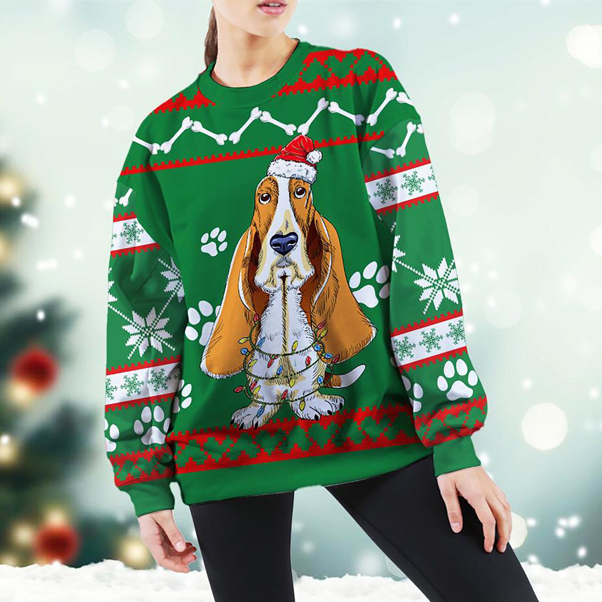 Basset Hound Green Ugly Christmas 3D Sweater sold by ChaZhan | SKU ...