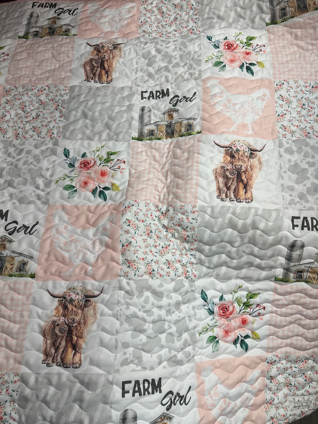 Baby Girl Quilt Handmadehighland Cow Floral farm Theme Crib ...
