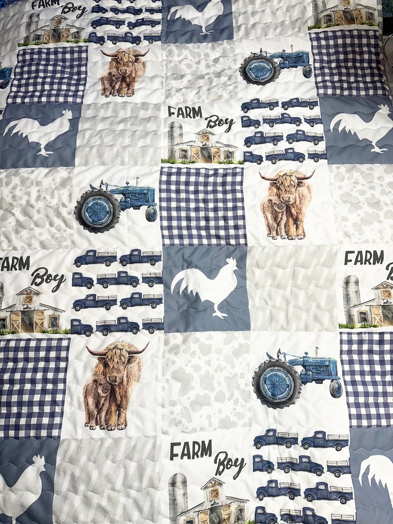 Baby Boy Quilt Handmade|highland Cow| Farm Theme| Crib Bedding|nursery ...