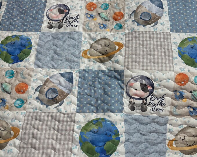 Baby Quilt Handmade Space Theme Aeronautical Theme Crib Bedding Nursery ...