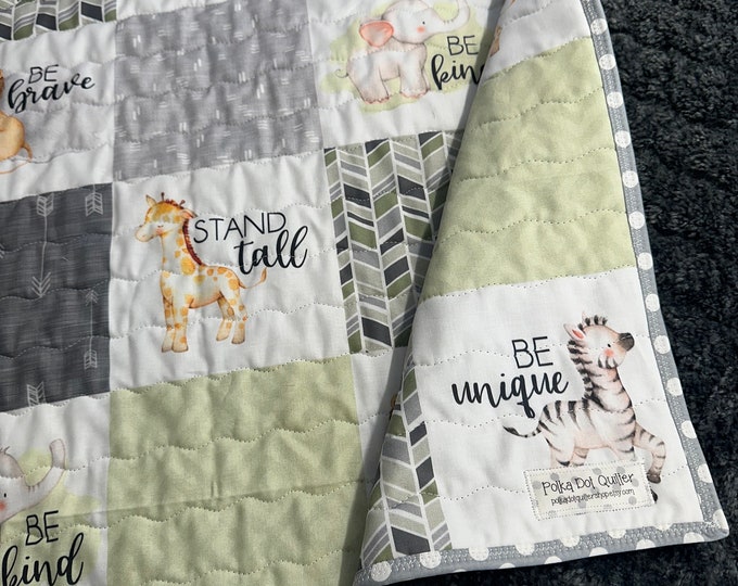 Gender Neutral Baby Quilt Handmade Safari Theme Baby Quilt Zoo Animals ...