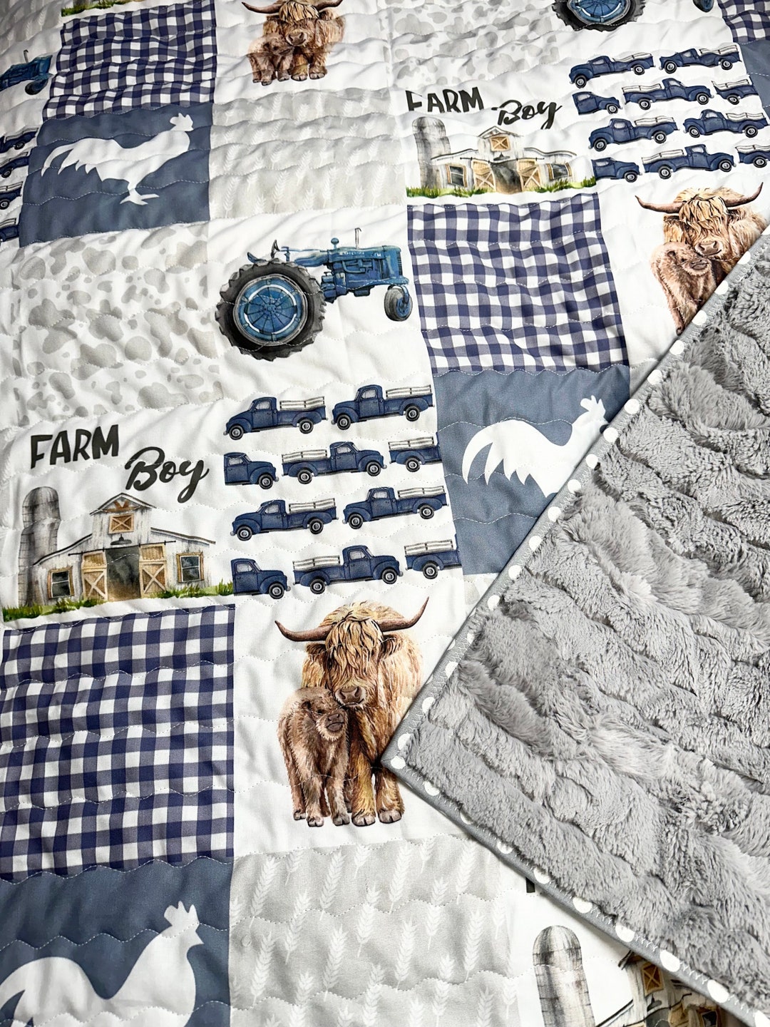 Baby Boy Quilt Handmade|highland Cow| Farm Theme| Crib Bedding|nursery ...