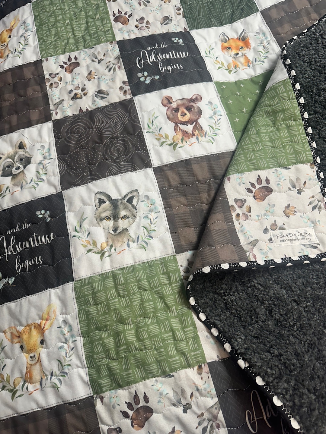Baby Boy Quilt Handmade Woodland Nursery Forest Animals Rustic Nursery ...
