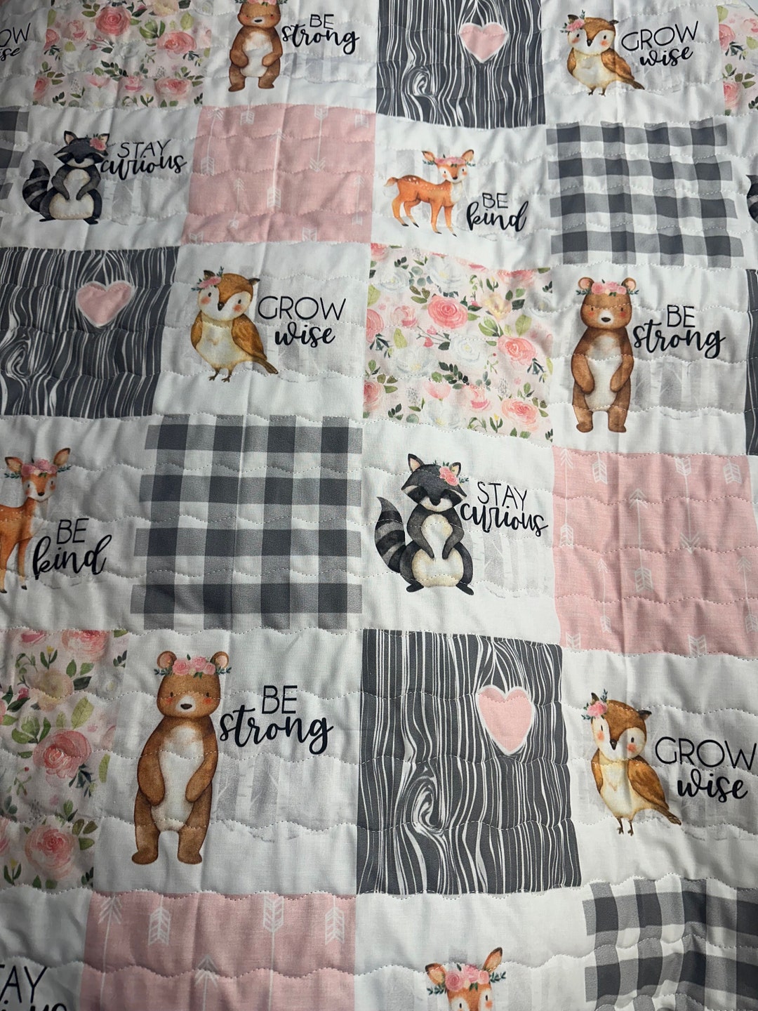 Baby Girl Quilt Handmade Woodland Animals Forest Animals Nursery Decor ...