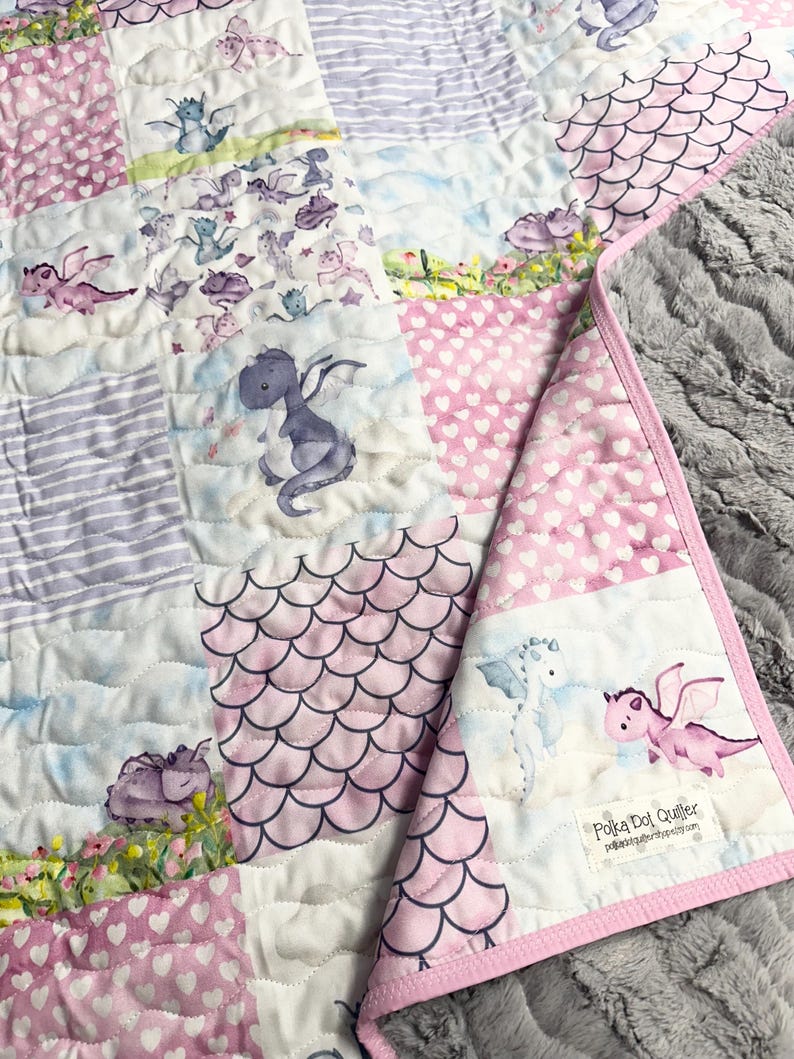 Baby Girl Quilt| Handmade| Dragon Theme| Nursery Decor| Dragon Baby ...