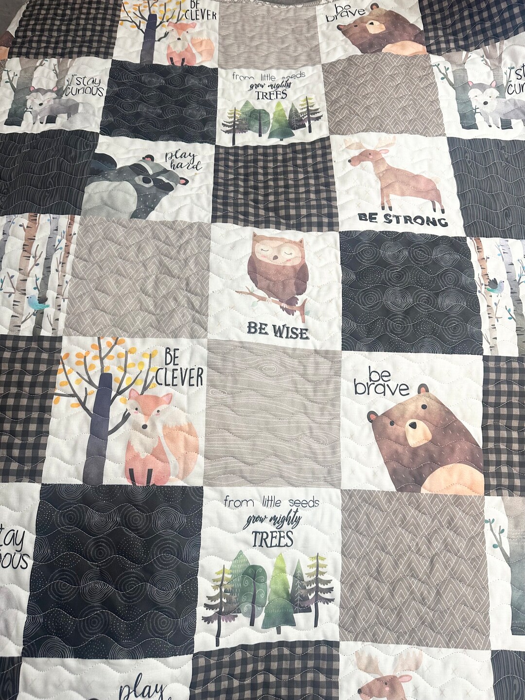 Baby Boy Quilt Handmade Woodland Theme Forest Animals Baby Gift Nursery ...