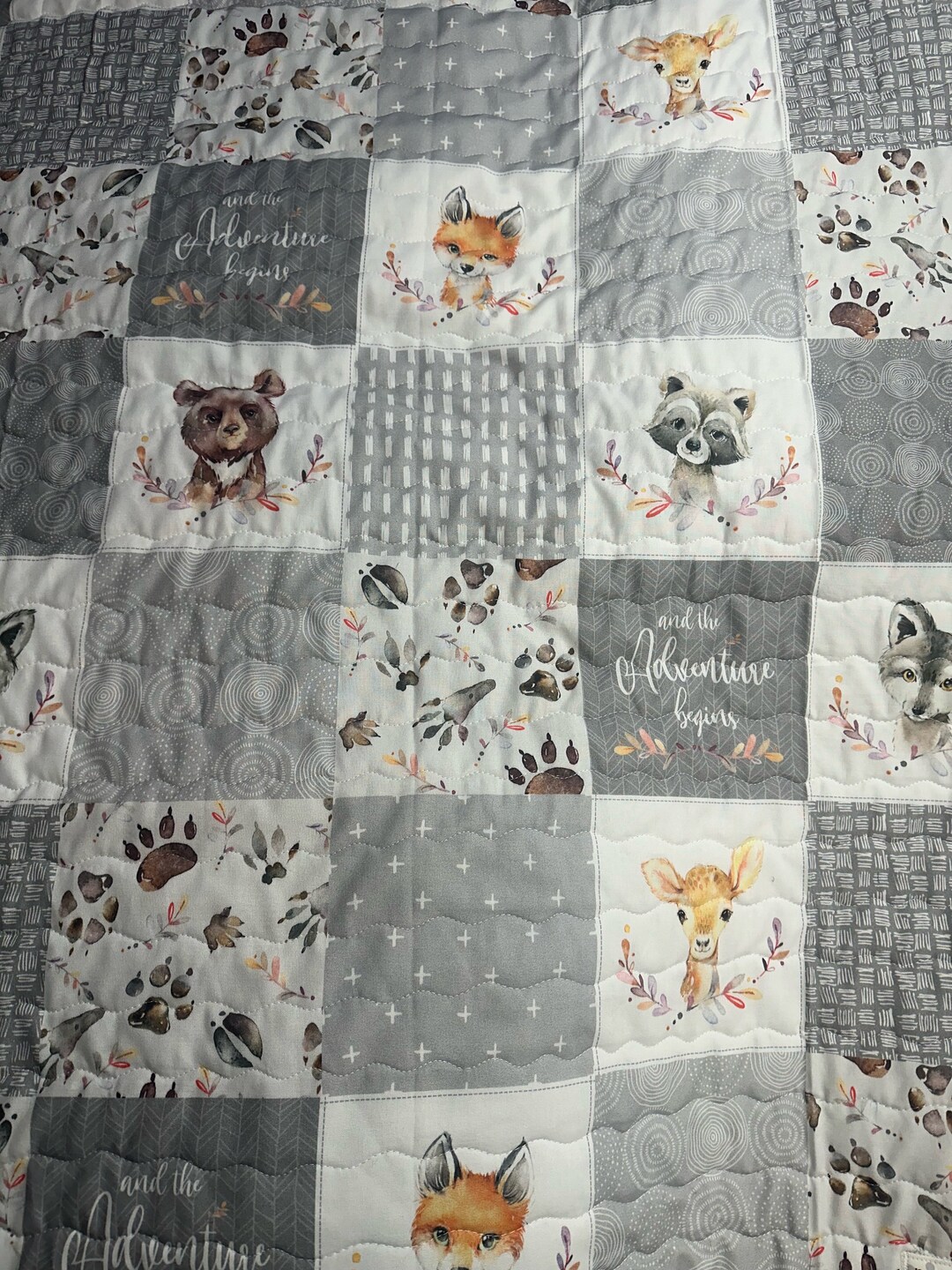 Baby Boy Quilt Handmade Woodland Theme Forest Animals Rustic Nursery ...