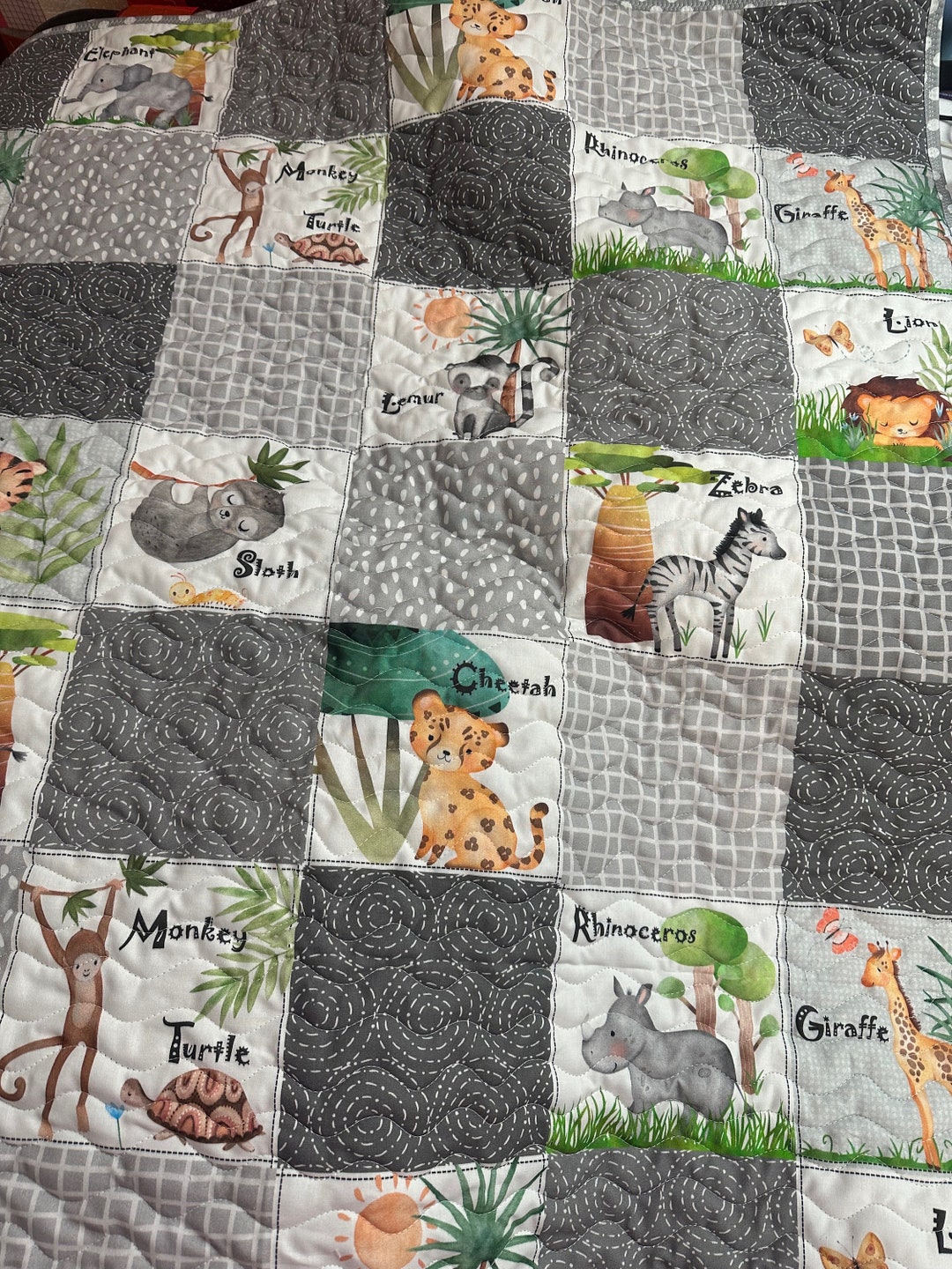 Baby Boy Quilt| Handmade| Safari Theme| Jungle Animals| Zoo Animals ...