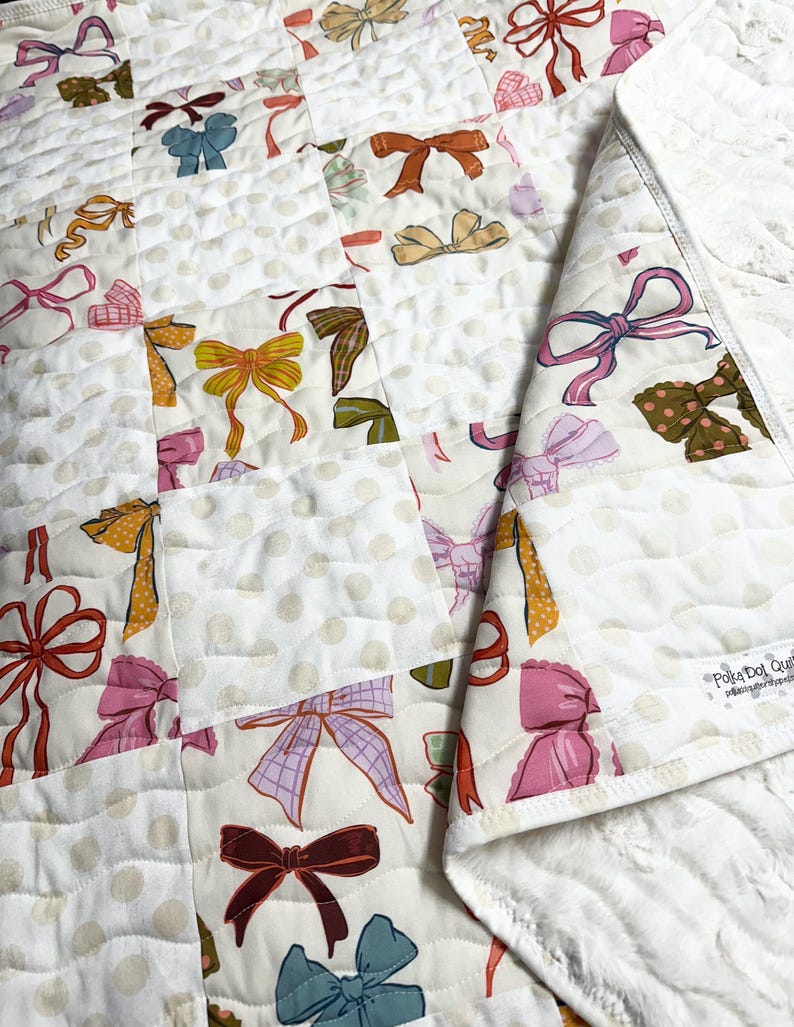 Coquette Bows Baby Girl Quilt| Handmade| Traditional Pieced Patchwork ...