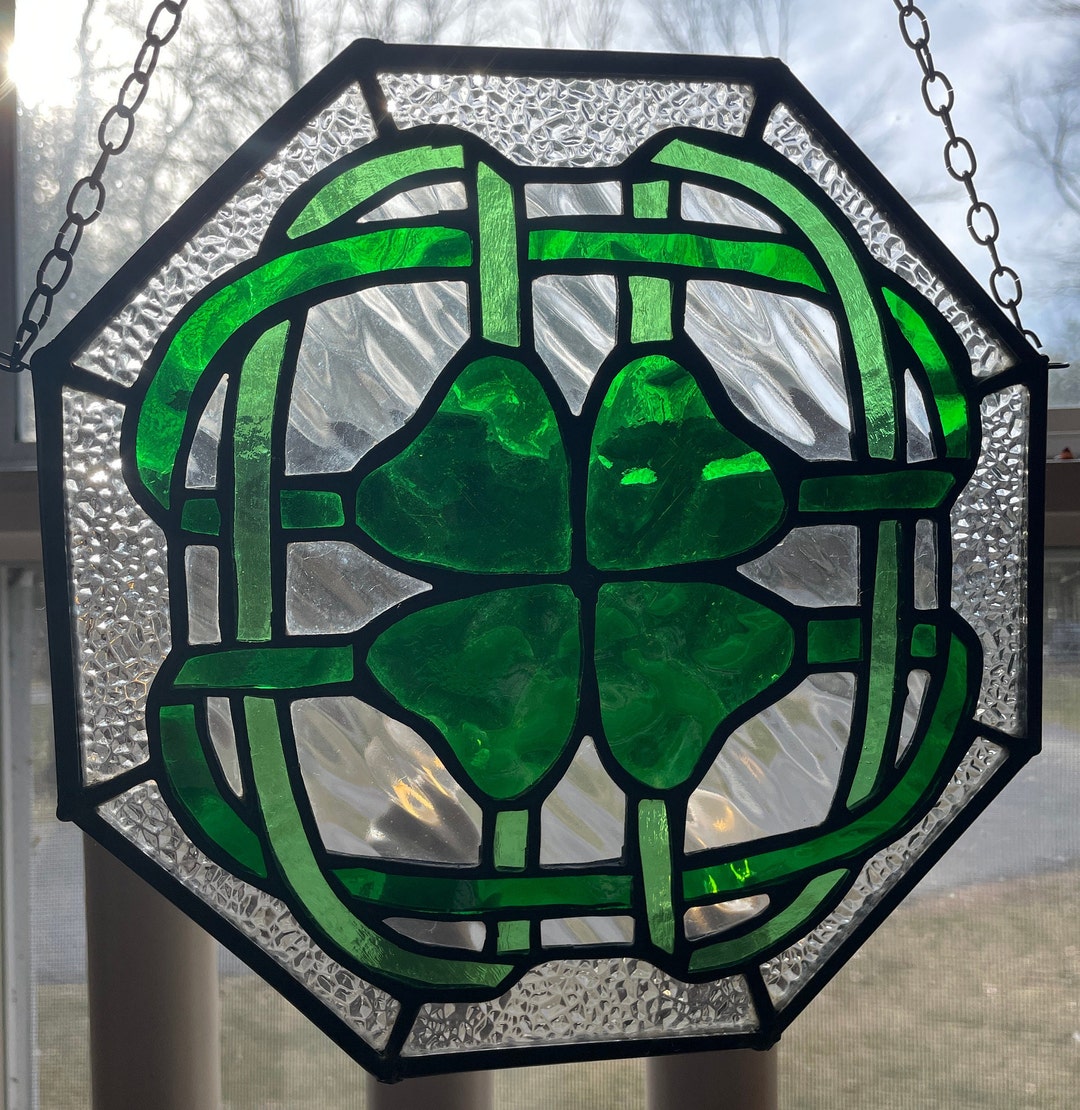 Shamrock Panel in Stained Glass, Stained Glass Shamrock Panel, Panel ...