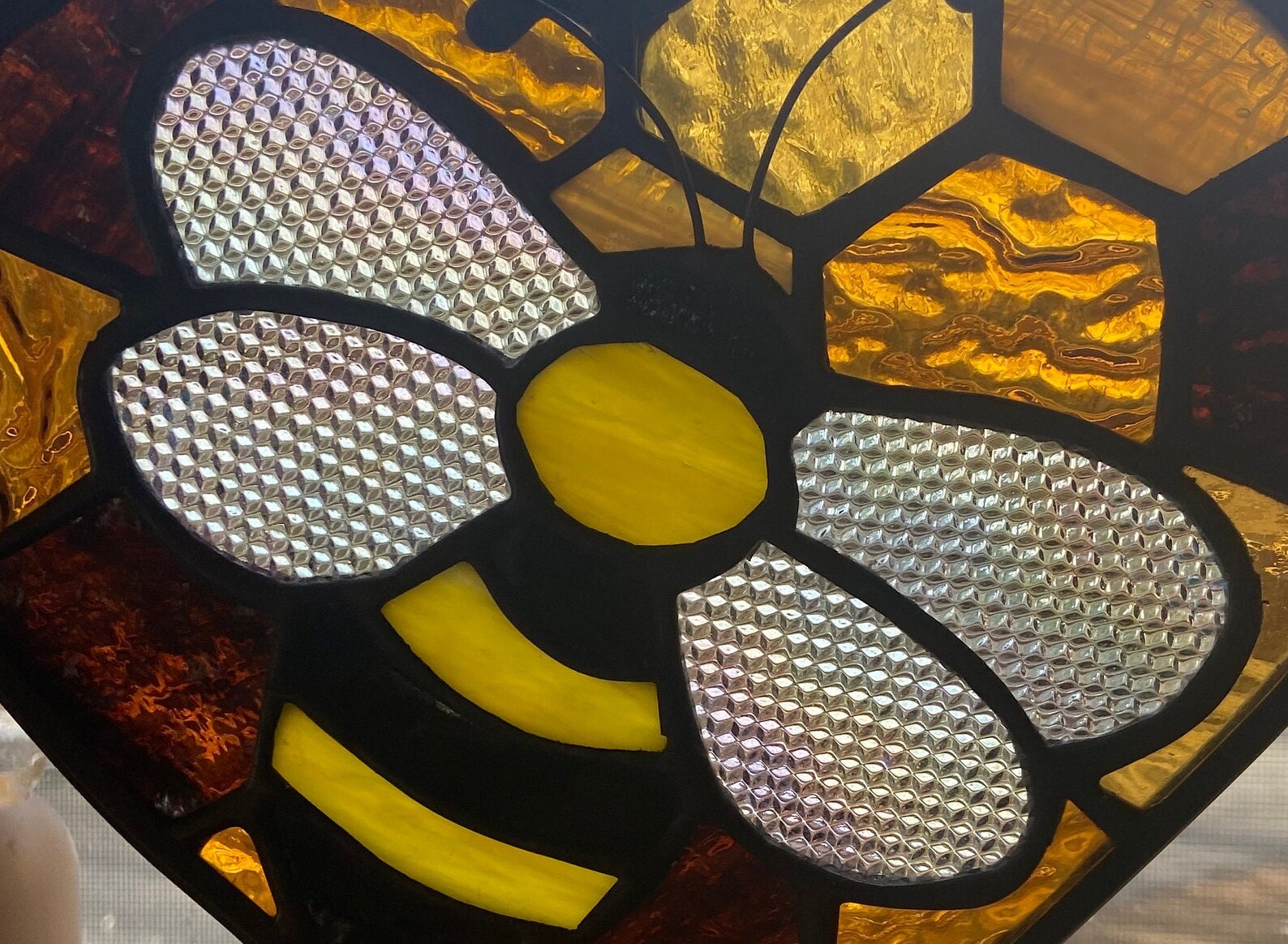 Bee Stained Glass Stained Glass Bee Honeycomb Bee Stained | Etsy