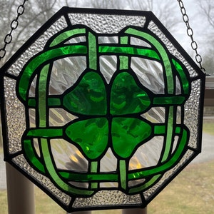 Shamrock Panel in Stained Glass, Stained Glass Shamrock Panel, Panel ...