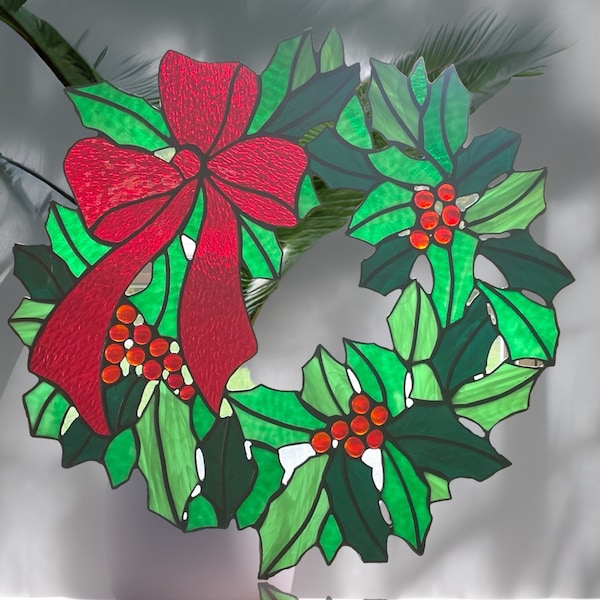 Stained Glass Christmas Wreath - Etsy