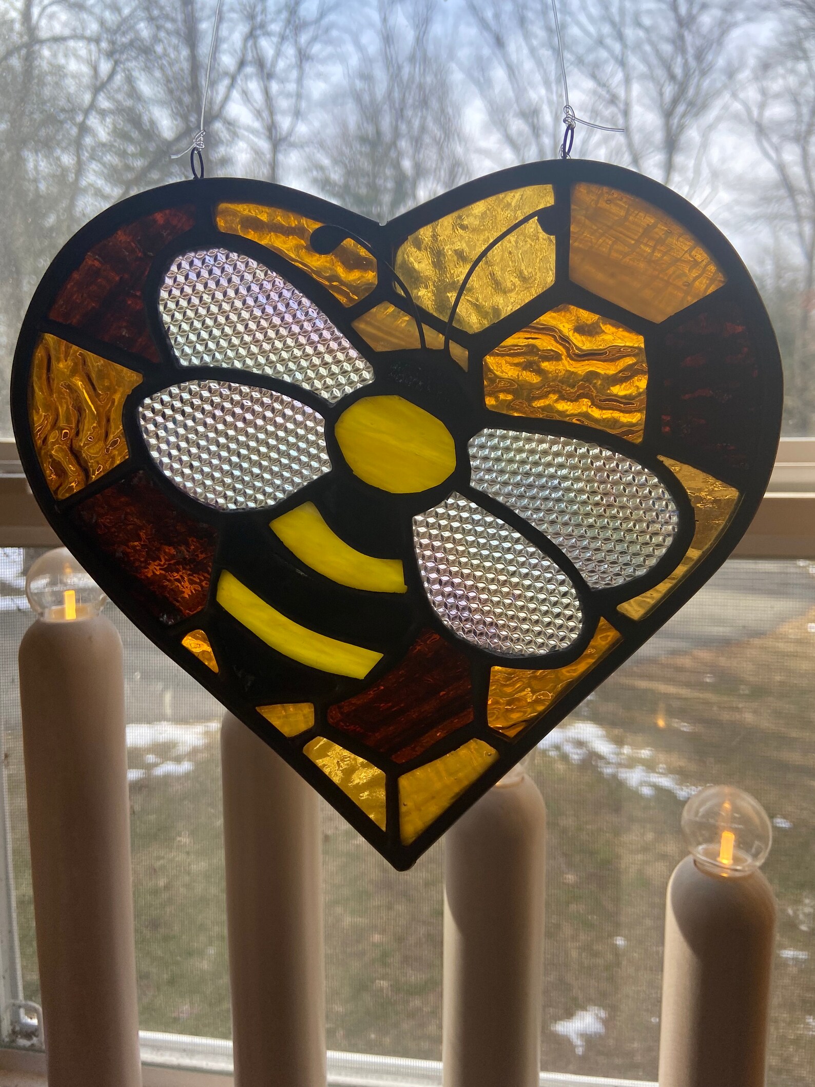 Bee Stained Glass Stained Glass Bee Honeycomb Bee Stained | Etsy