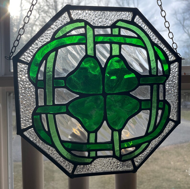 Shamrock Panel in Stained Glass Stained Glass Shamrock Panel - Etsy