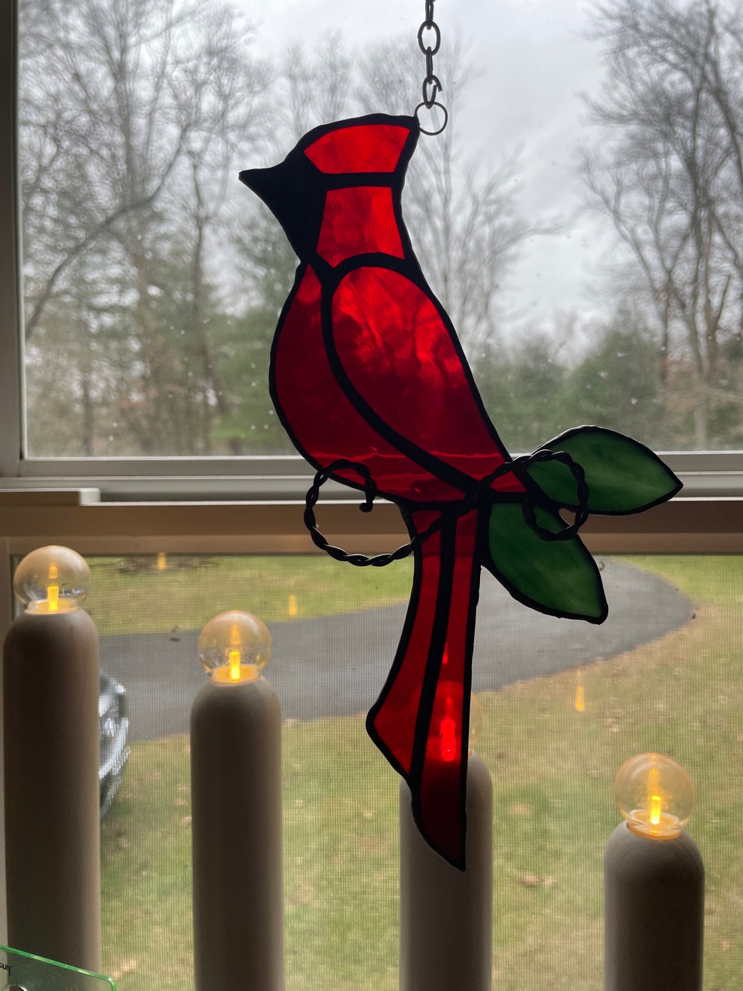 Cardinal Stained Glass Suncatcher, Cardinal Glass Art Suncatcher ...